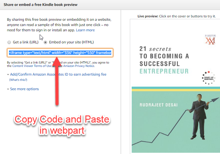 Embedding content from this website isnt allowed. Kindle instant preview WebPart – Onetidbit